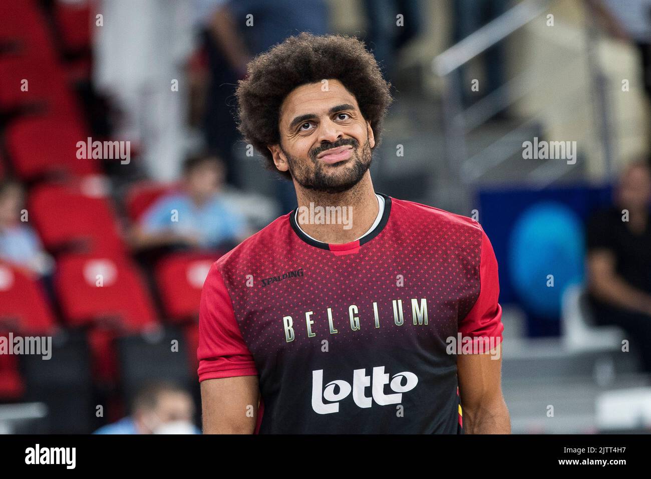 Jean-Marc Mwema of Belgium pictured at the warm up ahead of the match ...