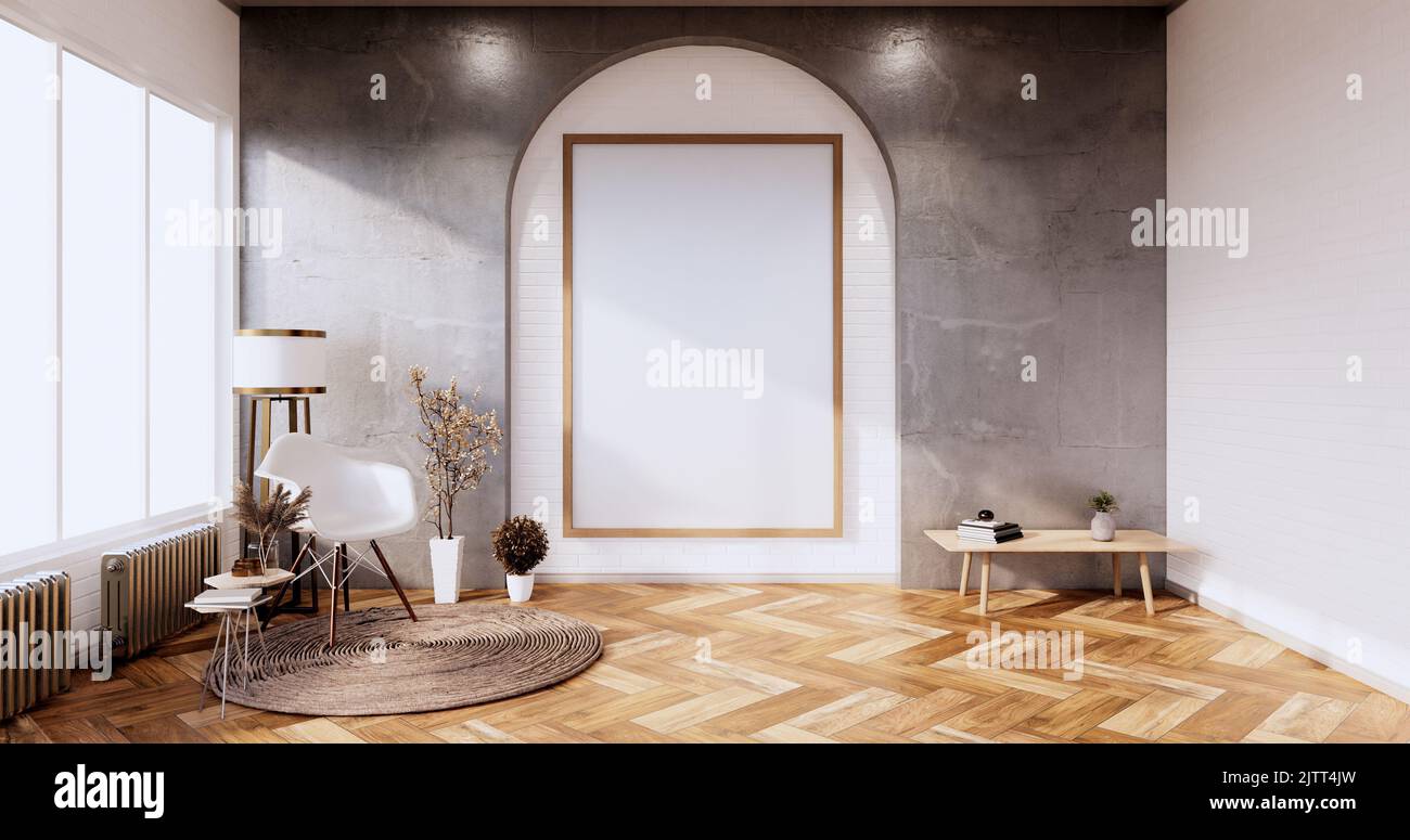 Empty Loft style with white brick design loft style.3D rendering Stock ...