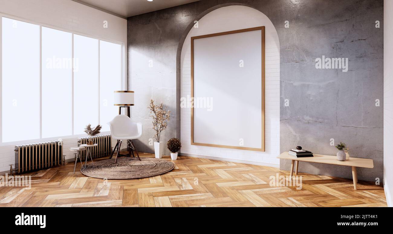 Empty Loft style with white brick design loft style.3D rendering Stock ...