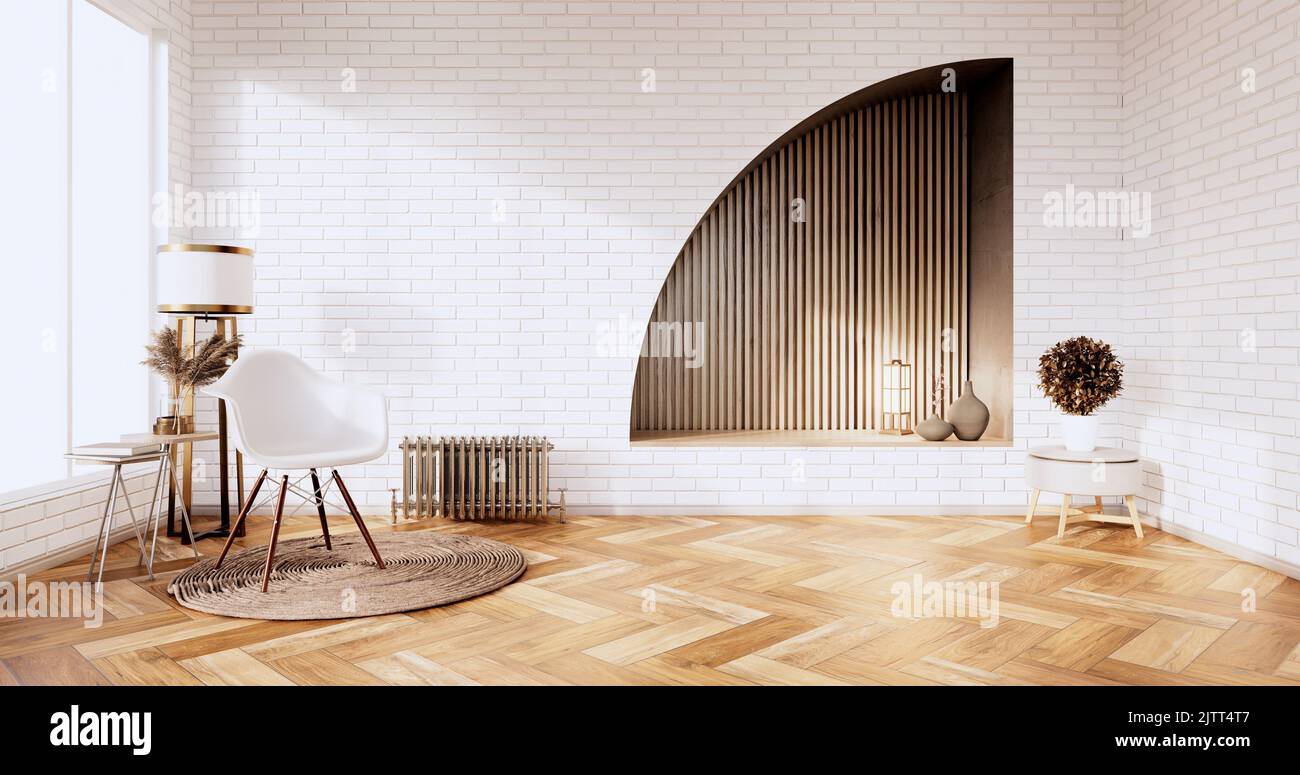 Empty Loft style with white brick design loft style.3D rendering Stock ...