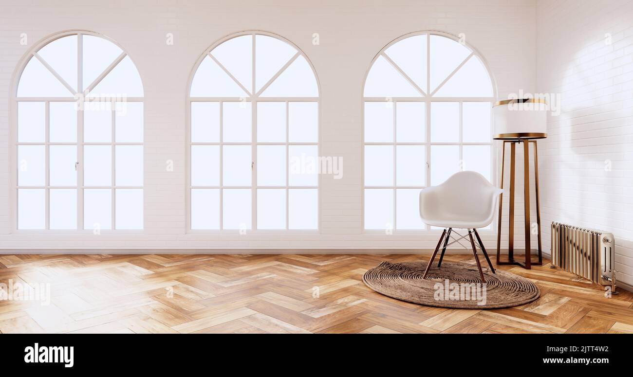 Empty Loft style with white brick design loft style.3D rendering Stock ...