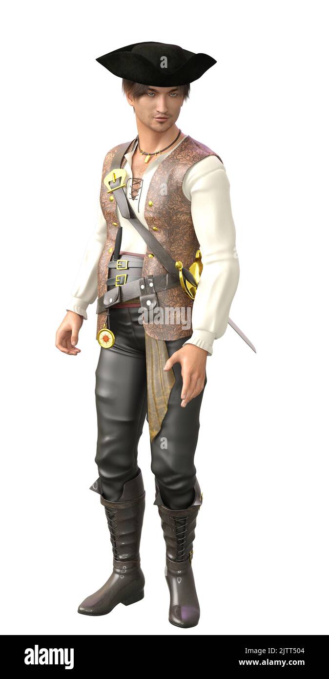 Male pirate with a knife, sword wear retro outfit, 3D Illustration ...