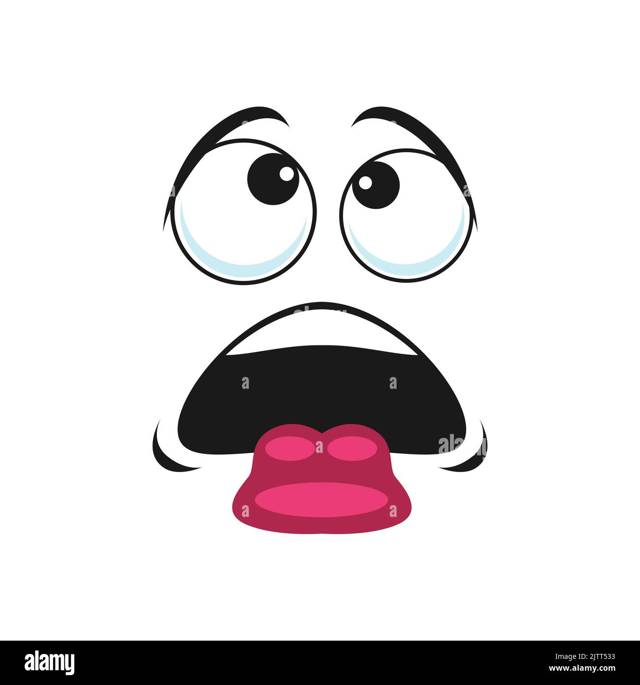 Cartoon exhausted face vector upset emoji with tongue hang down of open ...