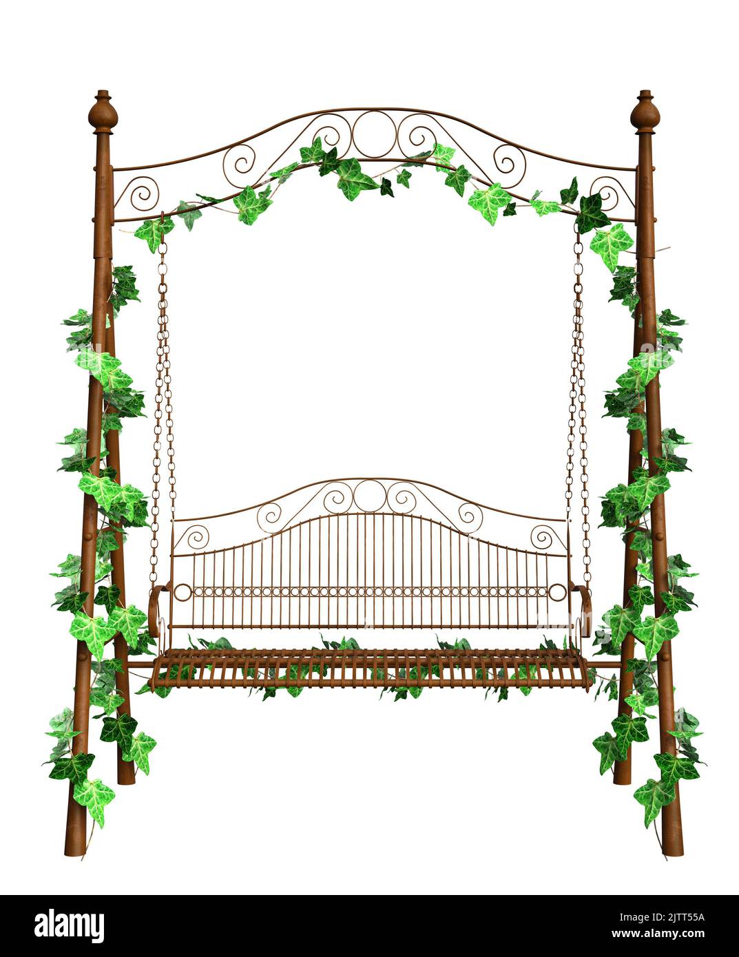Old copper metal swing decorated with green ivy, 3D Illustration Stock ...