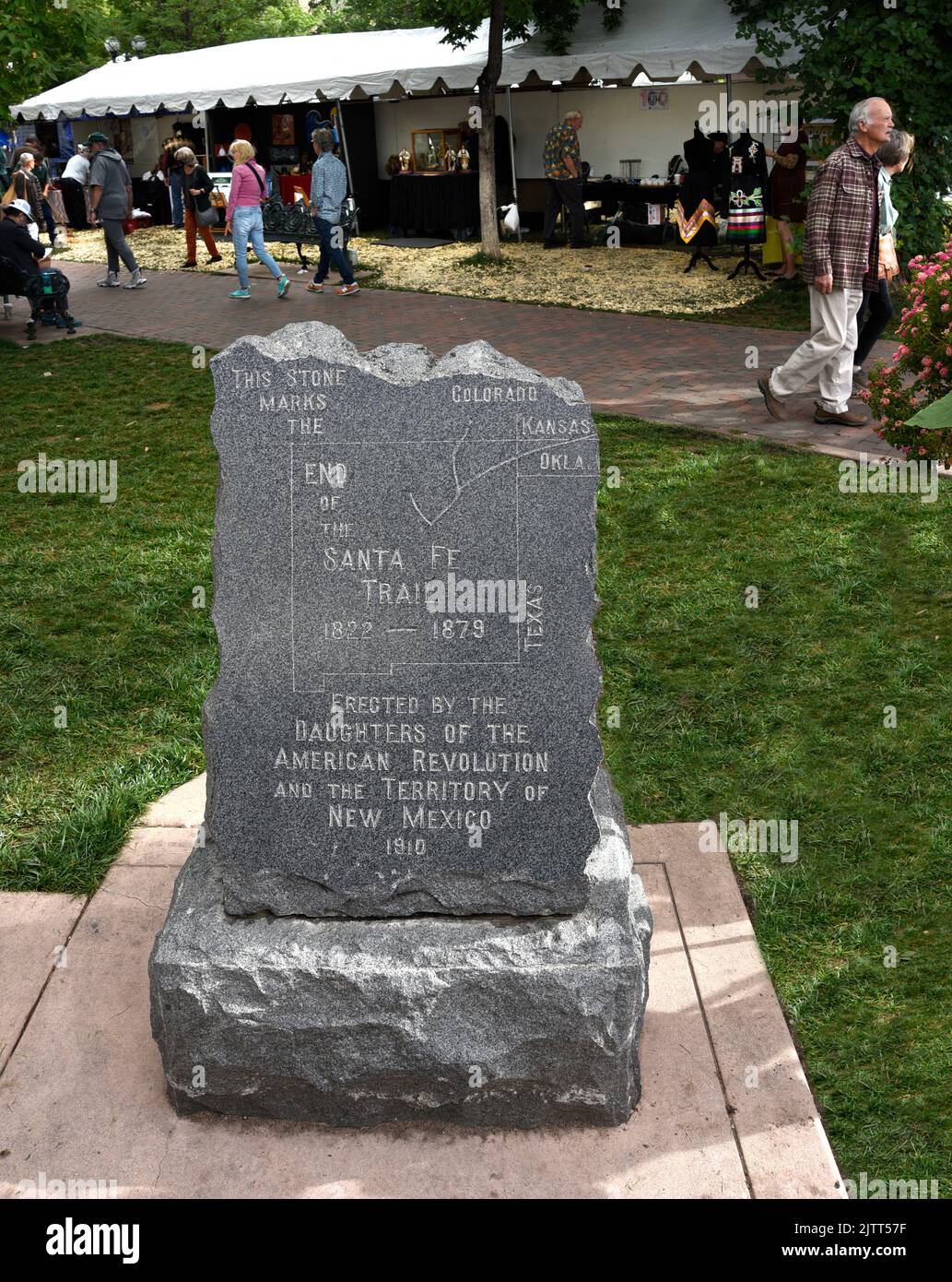 A stone marker marks the end of the historic 19th century Santa Fe ...
