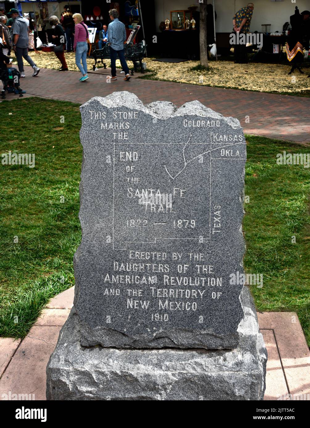 A stone marker marks the end of the historic 19th century Santa Fe ...