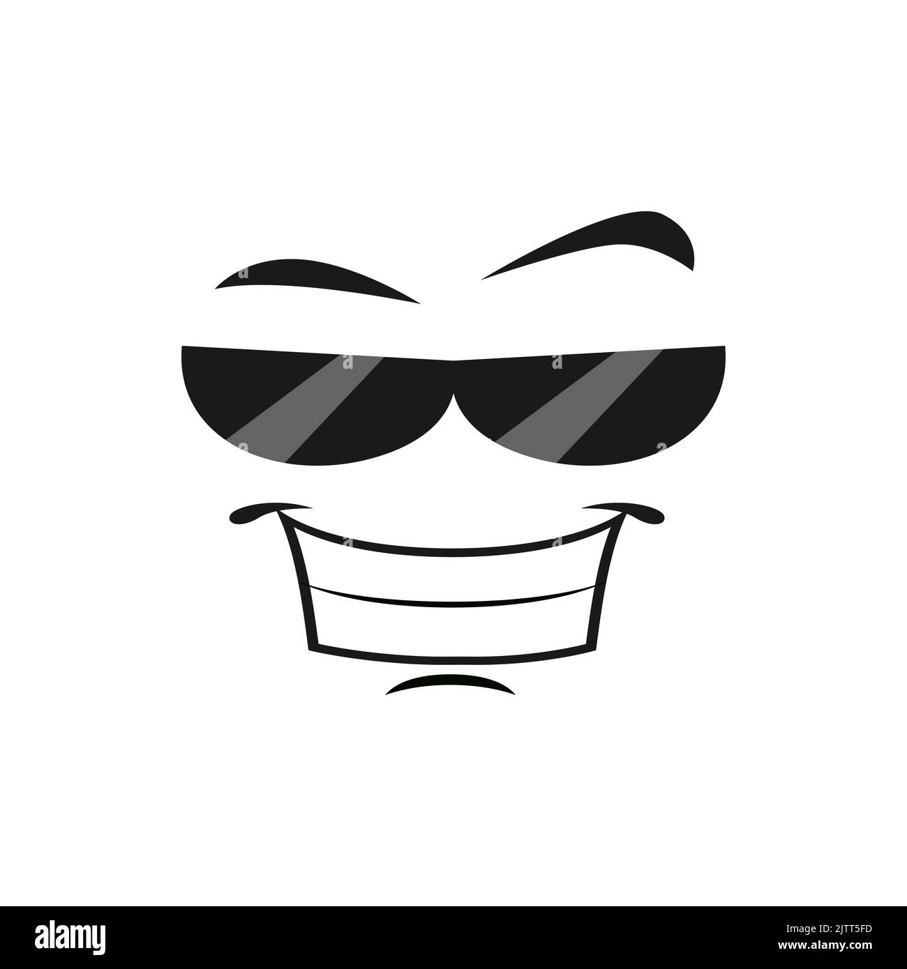 Cartoon face in sunglasses and wide smile. Vector confident facial ...
