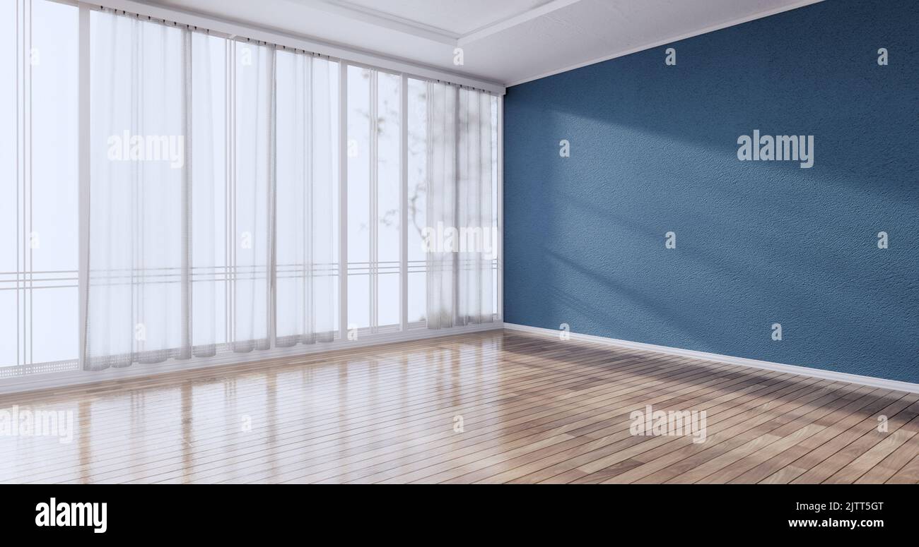 Cleaning room, Modern room empty blue wall on tiles floor. 3D rendering ...