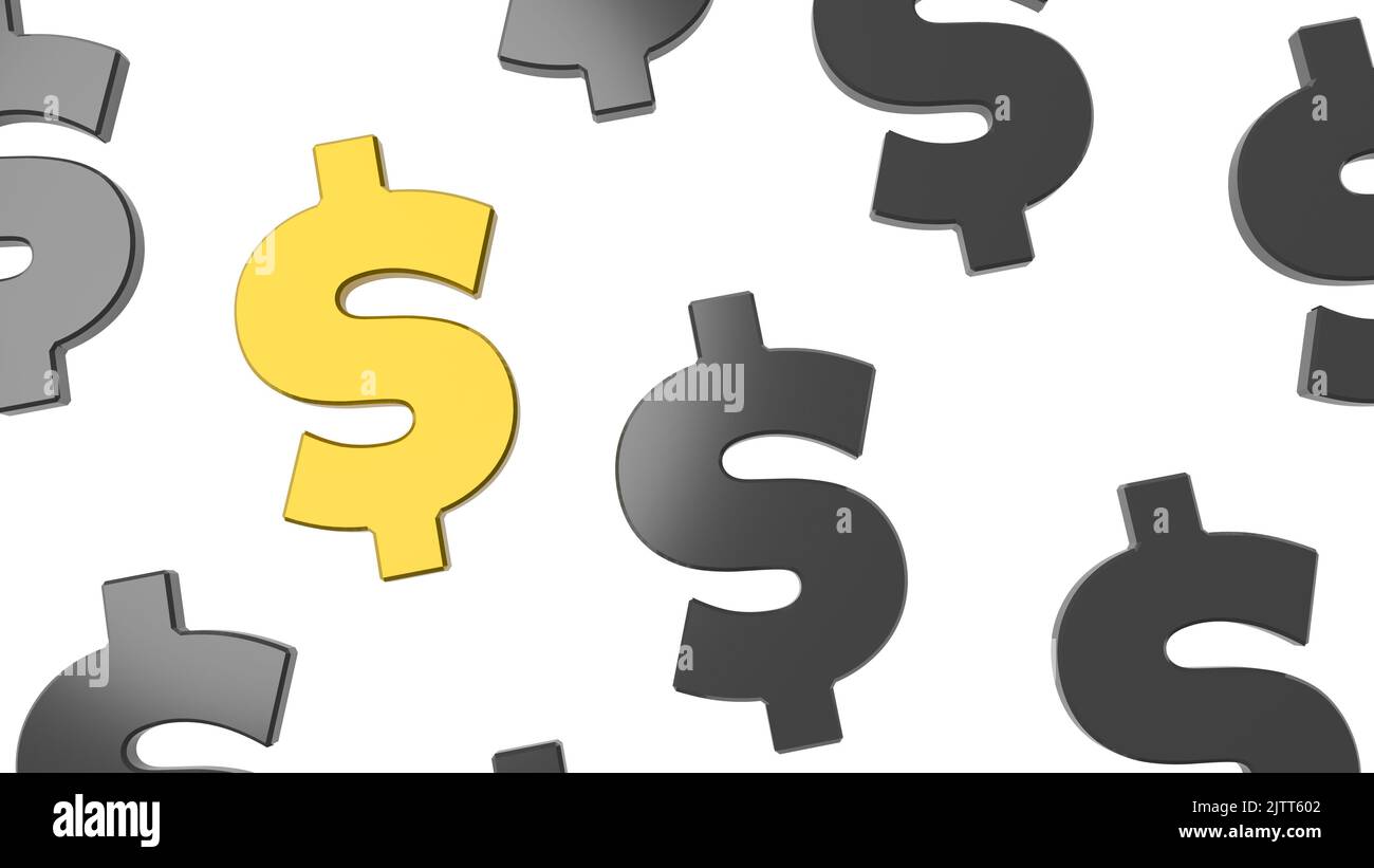 Gold money symbol along with other silver money symbols on a white ...