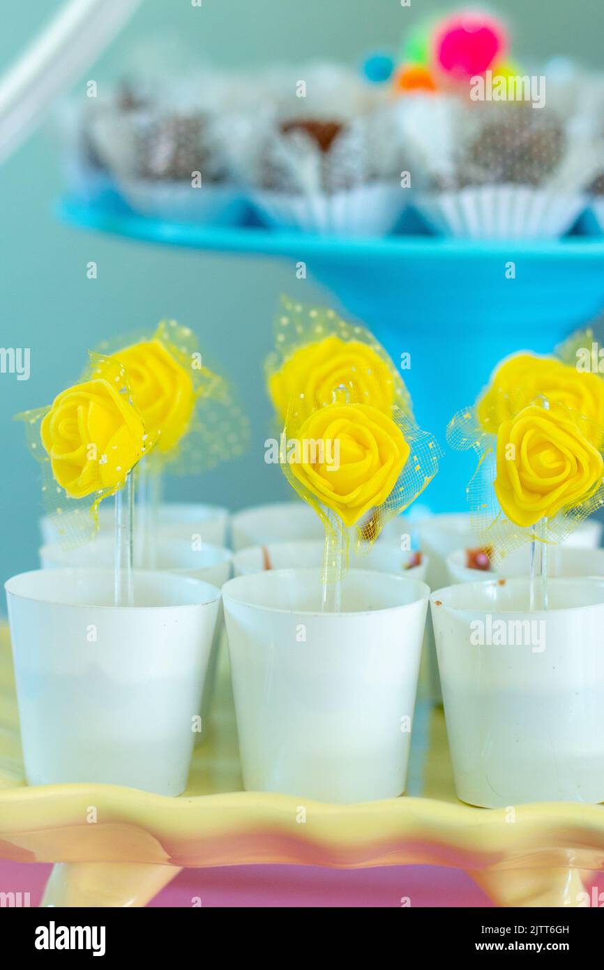 brigadeiro cup with decorative yellow rose in Rio de Janeiro Stock ...