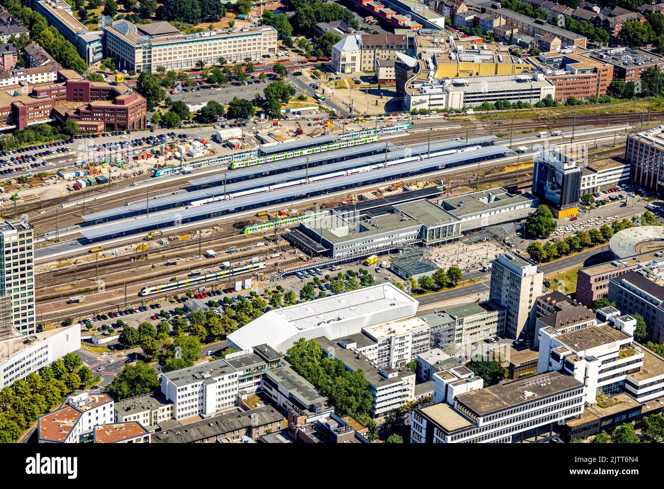 Aerial view, Dortmund main station with station forecourt, city ...