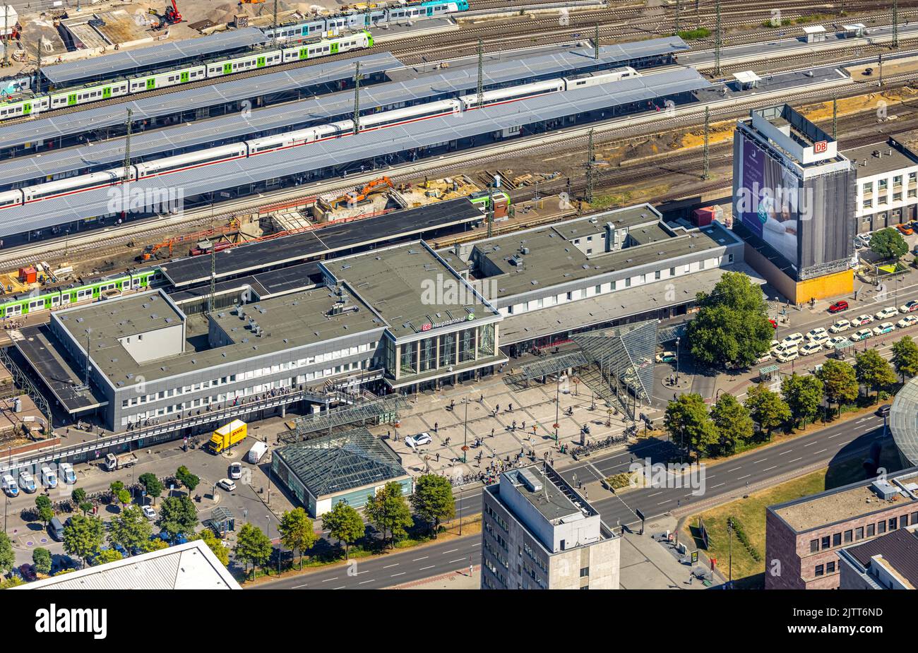 Aerial view, Dortmund main station with station forecourt, city ...