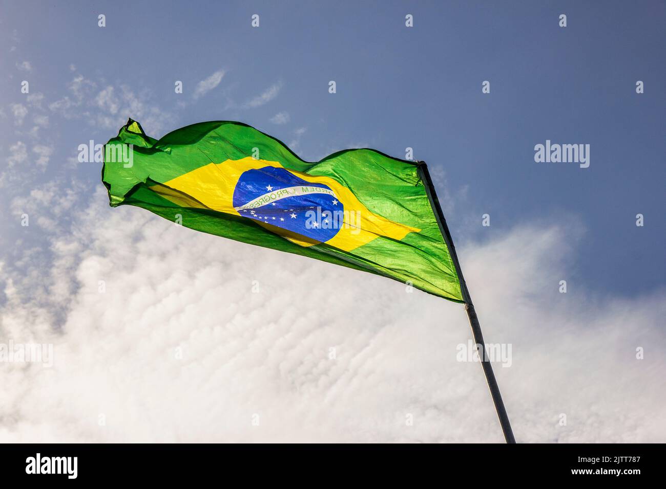 Brazilian flag in wind sunlight hi-res stock photography and images - Alamy