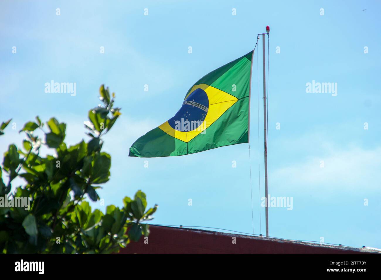 Brazilian flag flying in the open air in Rio de Janeiro Brazil Stock ...