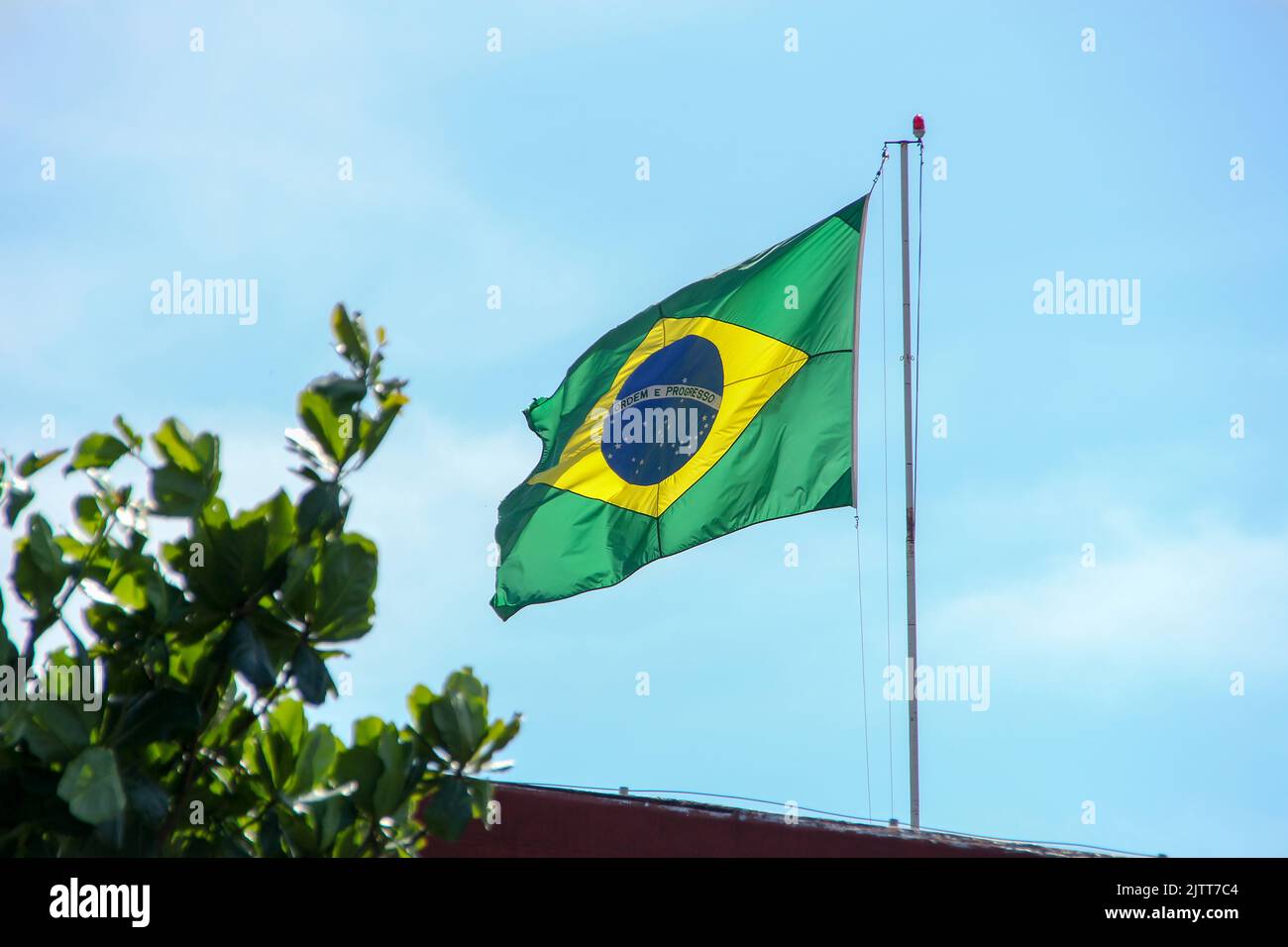 Brazilian flag flying in the open air in Rio de Janeiro Brazil Stock ...