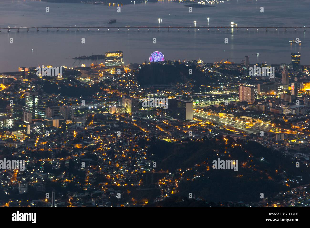 city lights seen from the top of the corcovado hill in rio de janeiro ...