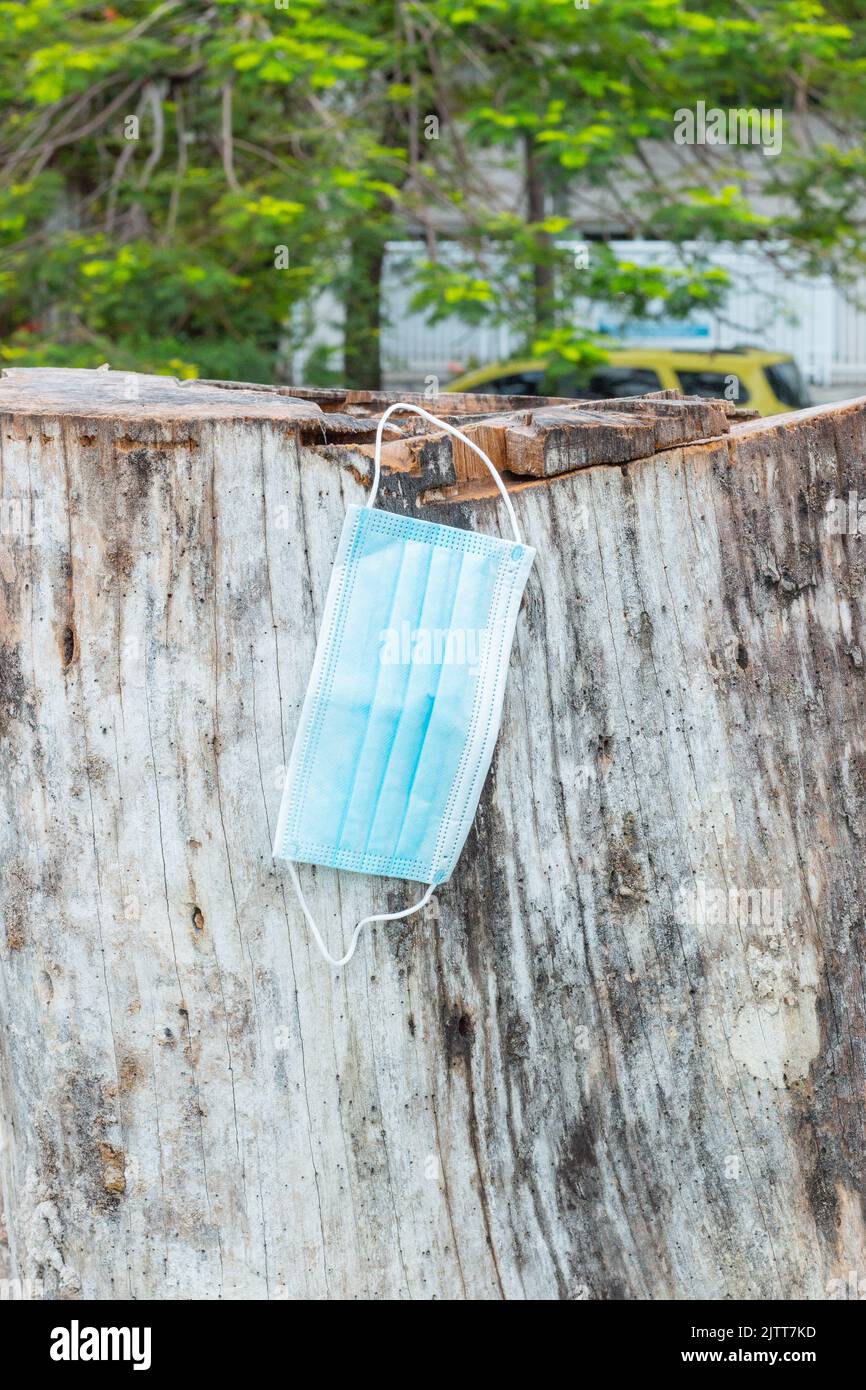 blue disposable protection mask, used for protection against cornavirus ...