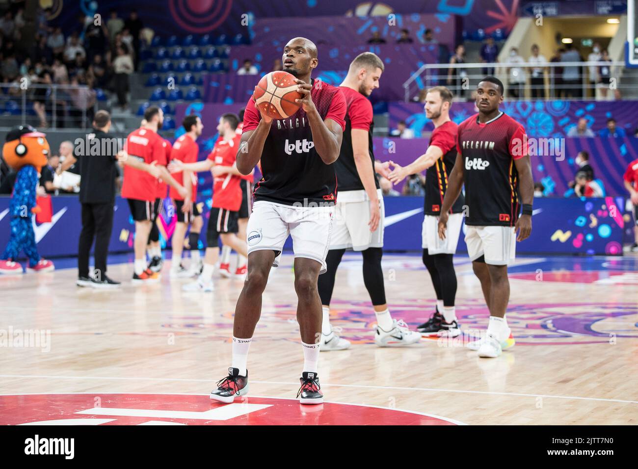 Kevin Tumba of Belgium, Maxime De Zeeuw of Belgium pictured at the warm ...