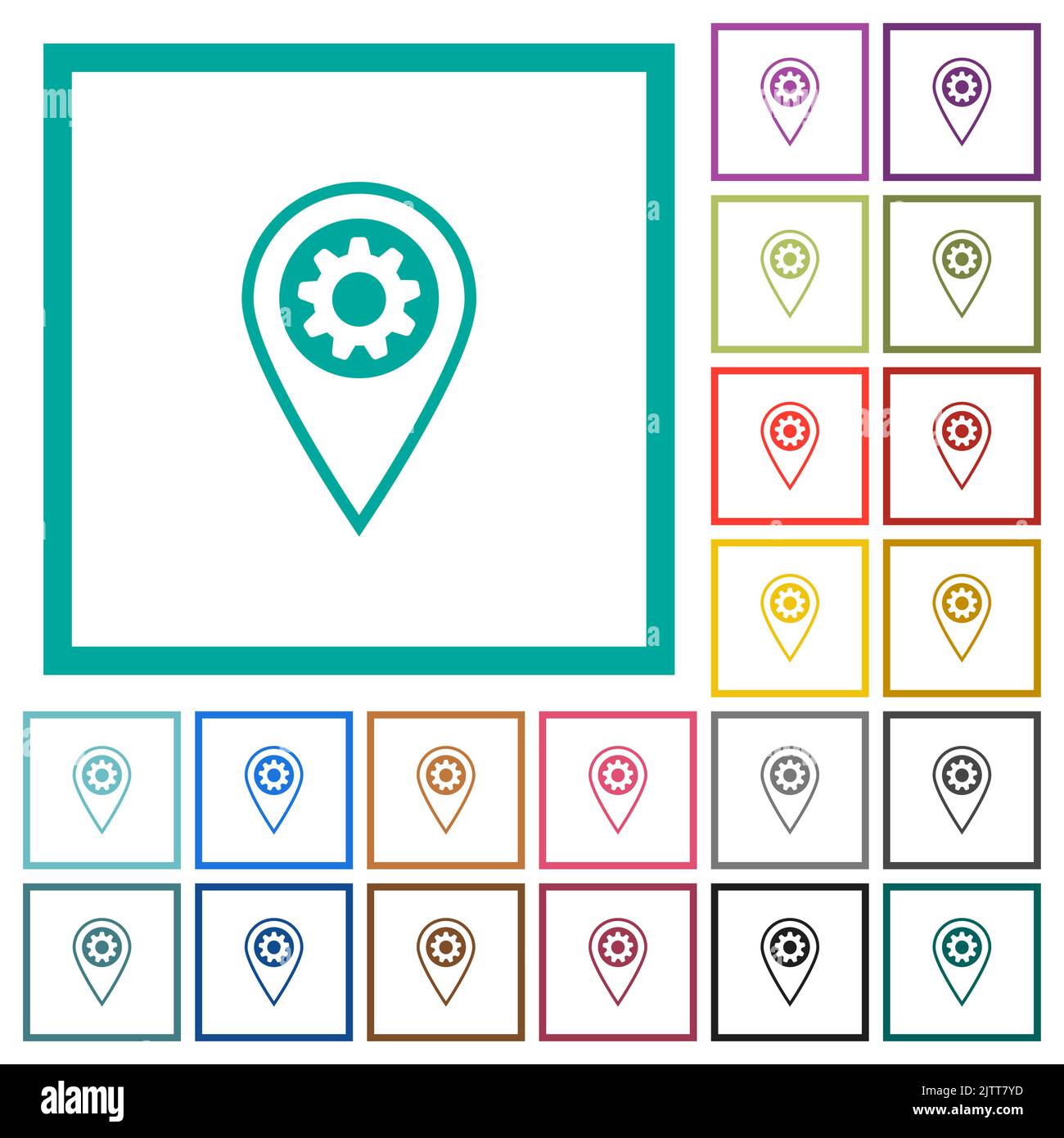 GPS location settings flat color icons with quadrant frames on white background Stock Vector ...