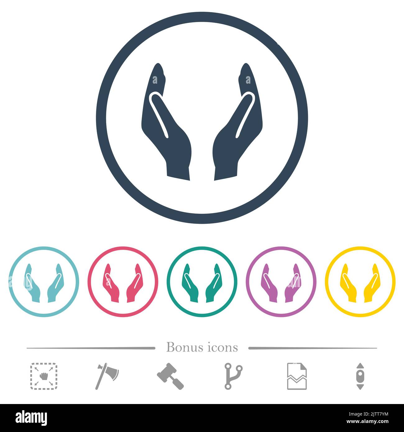 Empty protecting hands solid flat color icons in round outlines. 6 ...