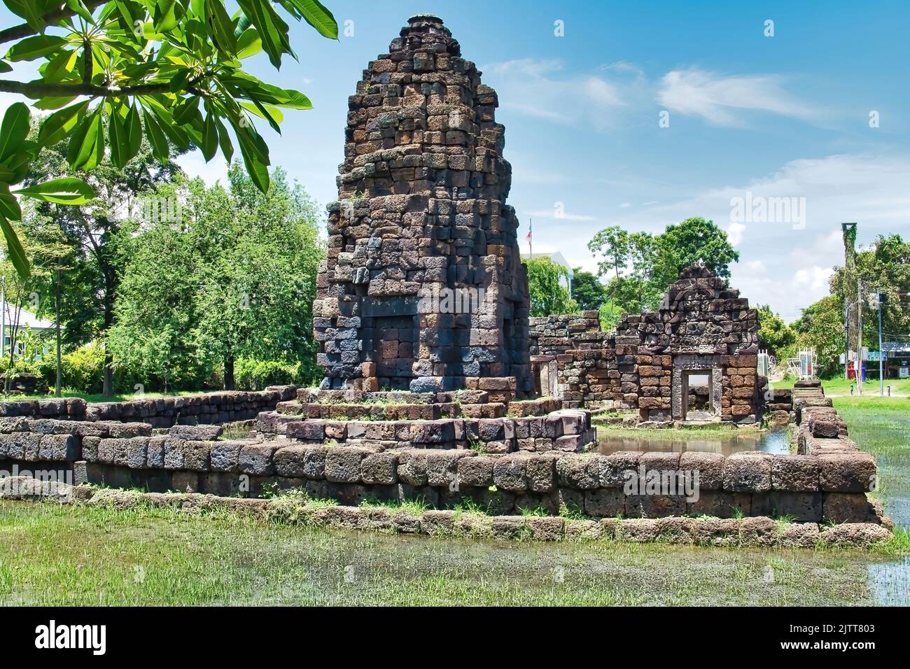 Prang Ku, an ancient, ruined laterite Khmer temple, in the city of Chaiyaphum, Thailand Stock ...