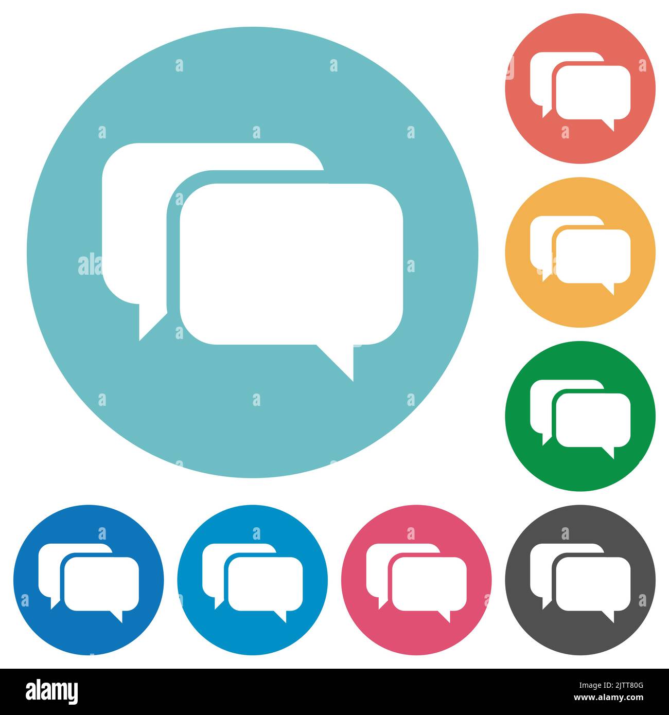 Two rounded square chat bubbles solid flat white icons on round color backgrounds Stock Vector ...