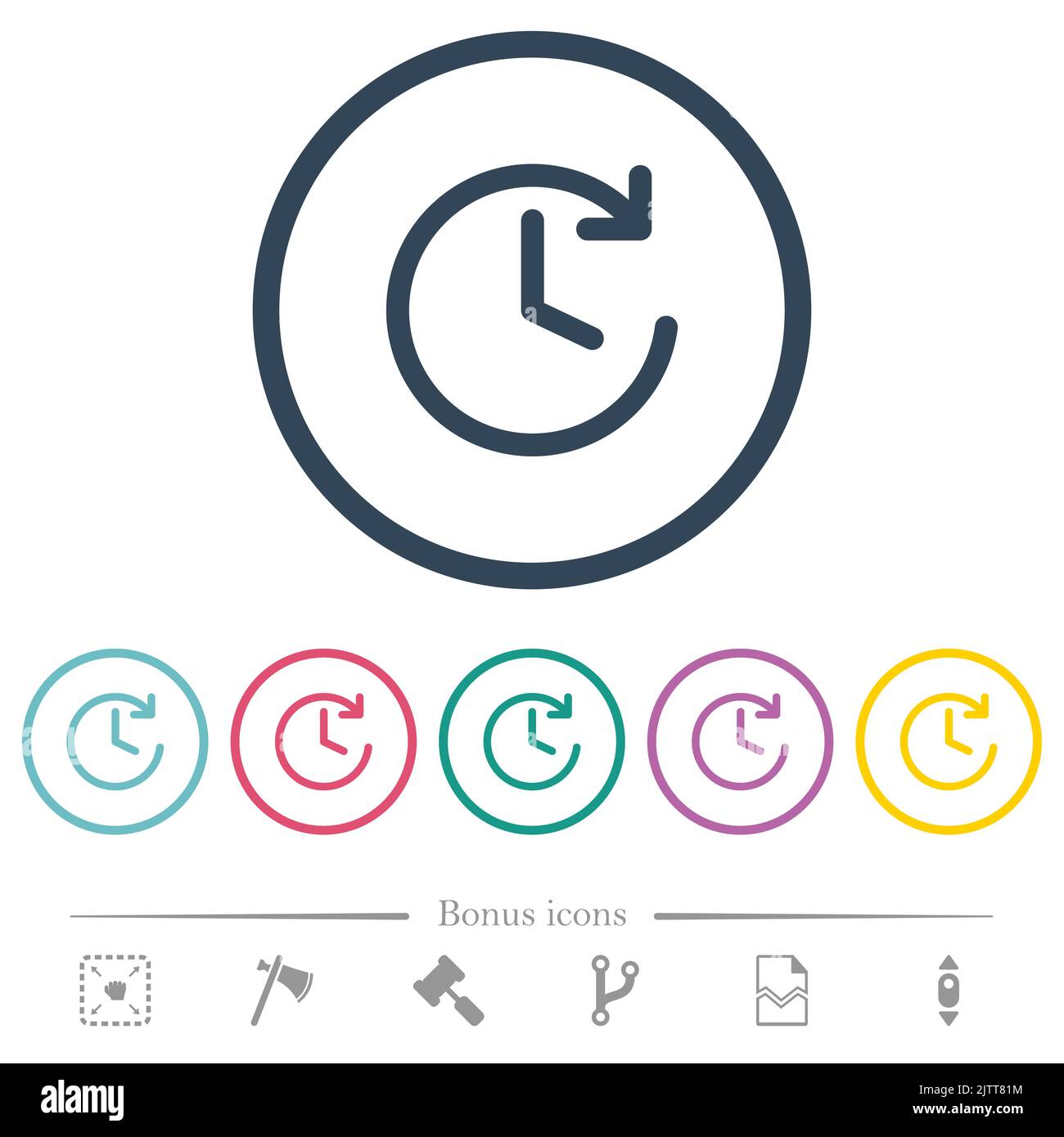 Circle shaped forward arrow and clock flat color icons in round ...