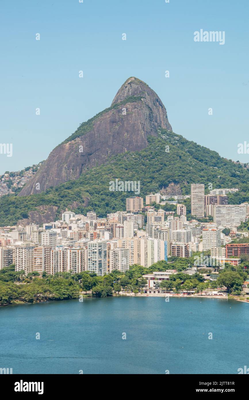 two brother hill seen from rodrigo de freitas lagoon in Rio de Janeiro ...
