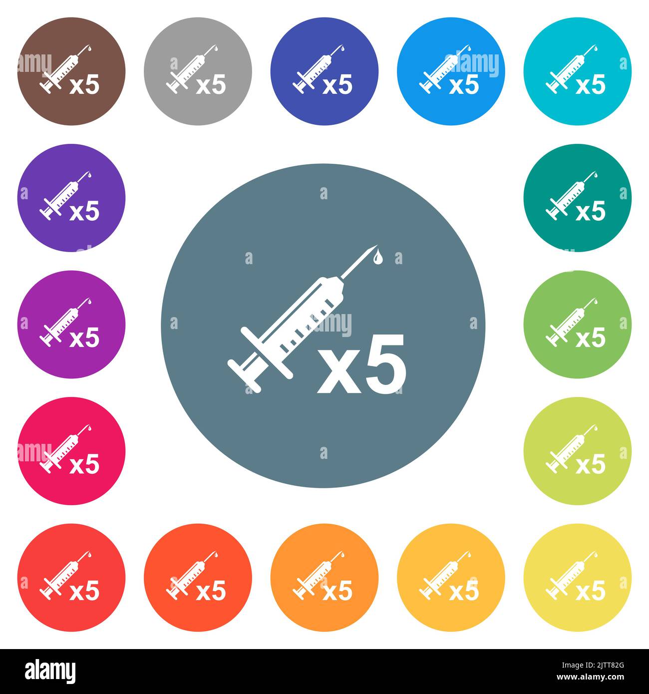 Fifth vaccine dose flat white icons on round color backgrounds. 17 ...