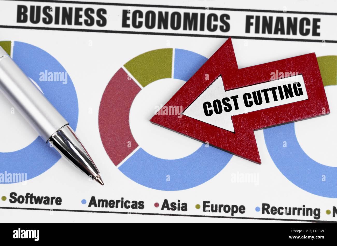 Business concept. Against the background of the diagrams, an arrow with ...
