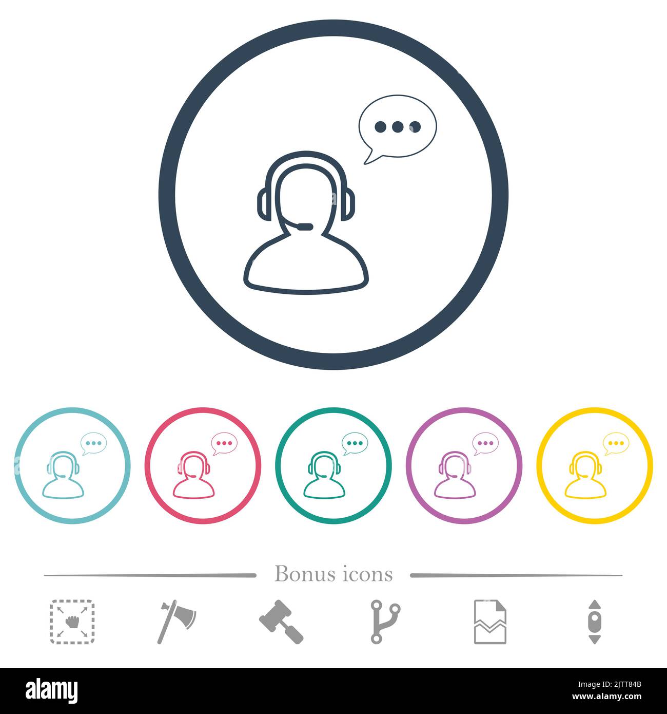 Talking operator active outline flat color icons in round outlines. 6 ...