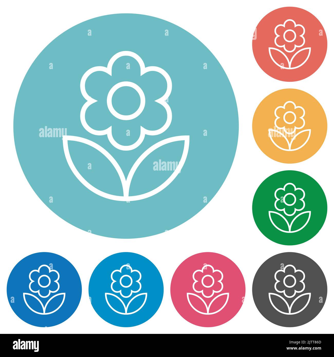 Single flower outline flat white icons on round color backgrounds Stock ...