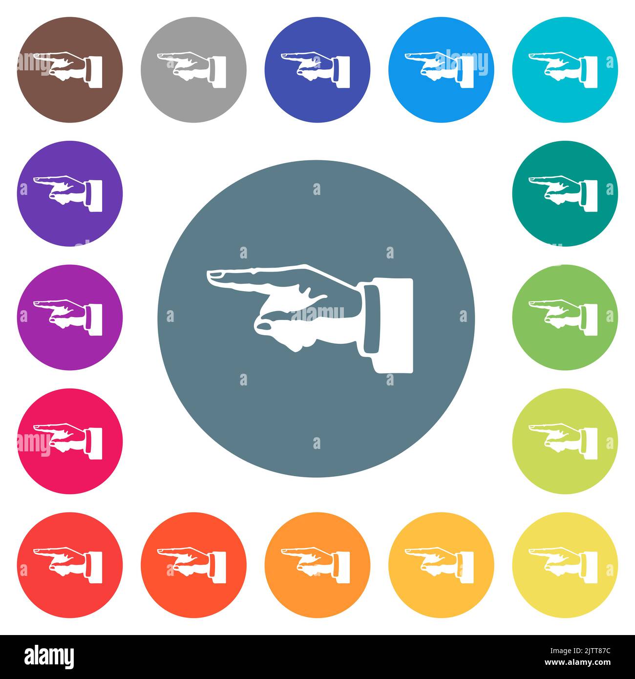 Left pointing hand alternate drawing flat white icons on round color ...