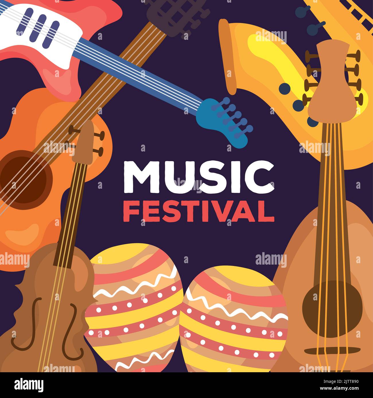 music festival lettering with instruments frame Stock Vector Image ...