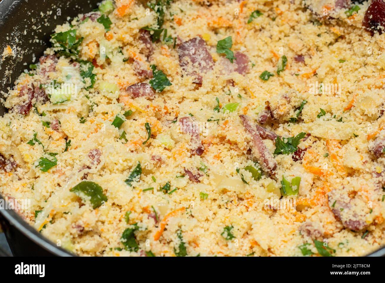 bacon crumbs with dried meat, a very popular food in Brazil Stock Photo ...