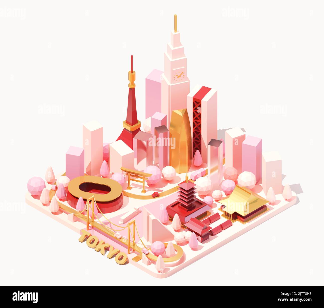 Vector isometric Tokyo skyline, Japan. Low poly illustration. Fictional ...