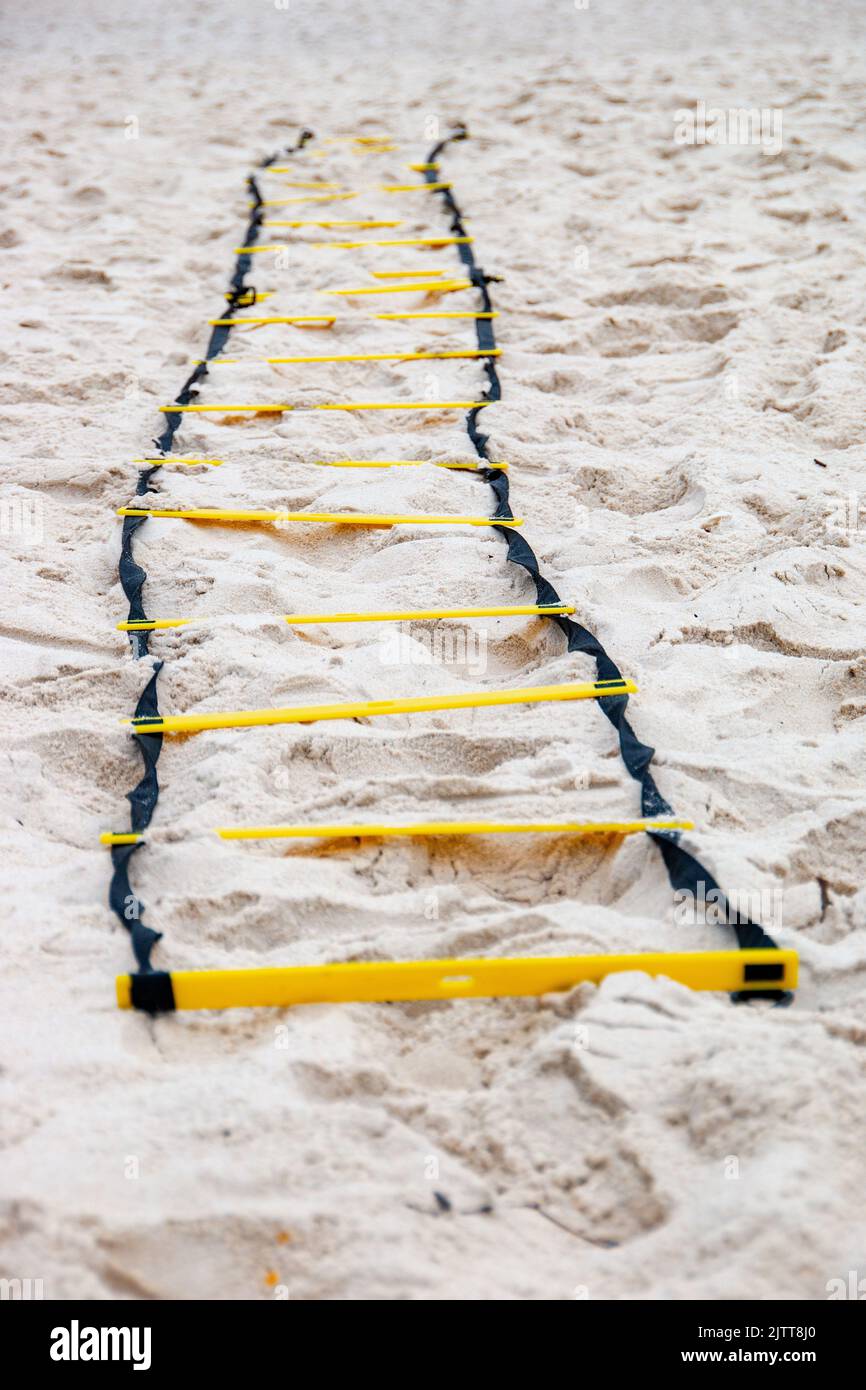 functional exercise ladder on the beach sand in Rio de Janeiro Stock ...