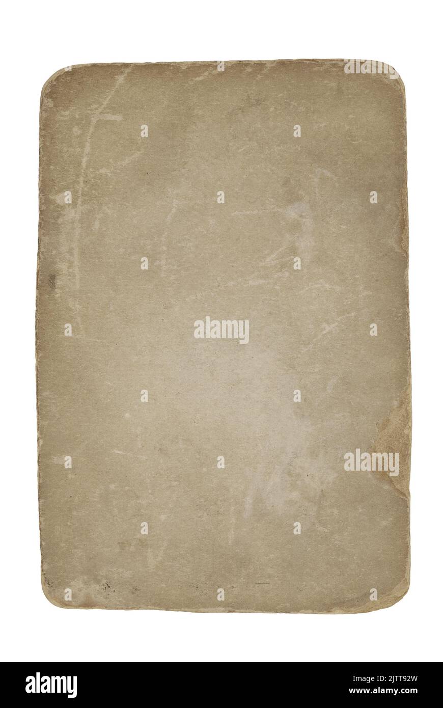 A blank piece of old worn aged sepia cardboard cut out on white ...