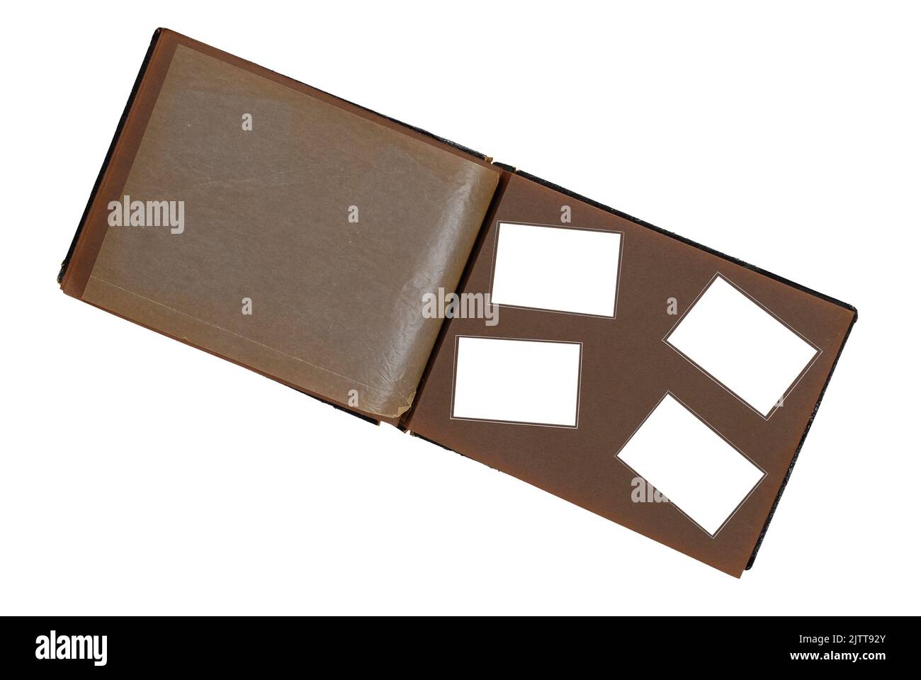 An old vintage photo album opened cut out on white Stock Photo - Alamy