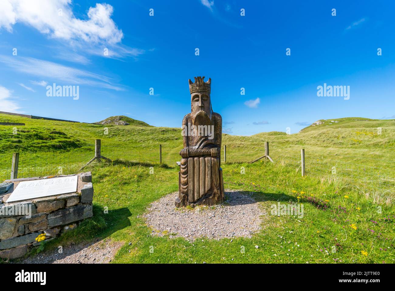 UIG, ISLE OF LEWIS, SCOTLAND - AUGUST 03, 2022: Wood carving of the ...