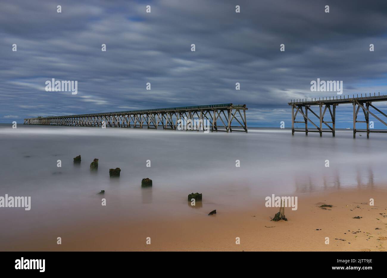 Long exposure shot of Steetley Pier in Hartlepool Stock Photo - Alamy