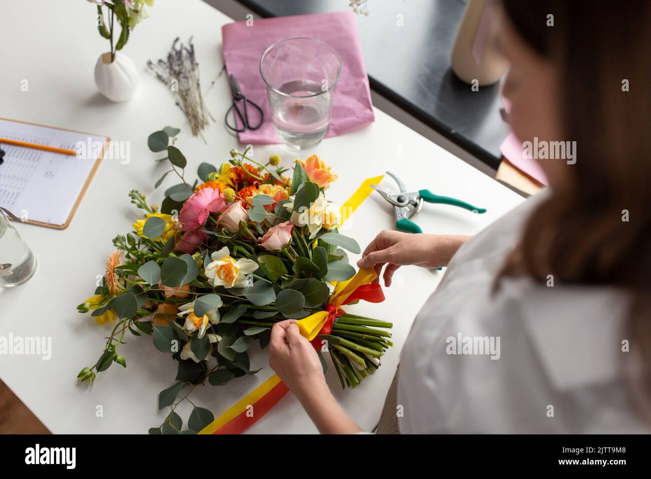 Overhead top view woman making hi-res stock photography and images - Alamy