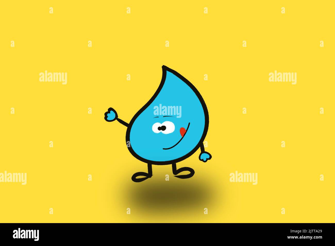 Cute cartoon water drop on yellow background illustration Stock Photo ...
