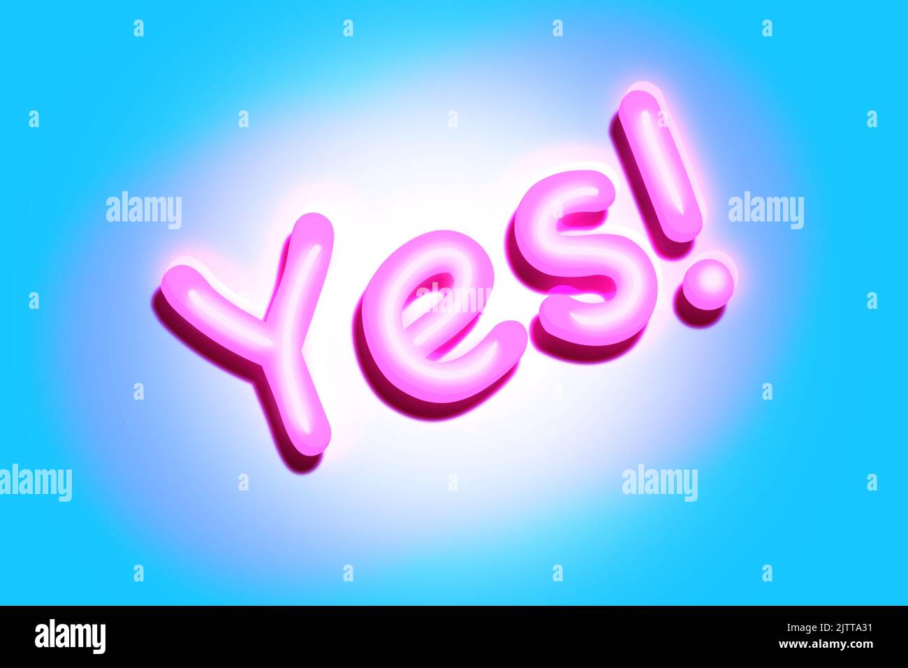 Yes! Pink neon sign on blue background illustration Stock Photo - Alamy