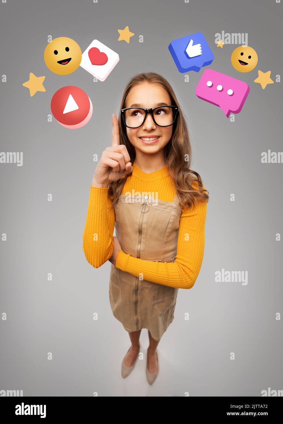 happy teenage student girl showing internet icons Stock Photo - Alamy