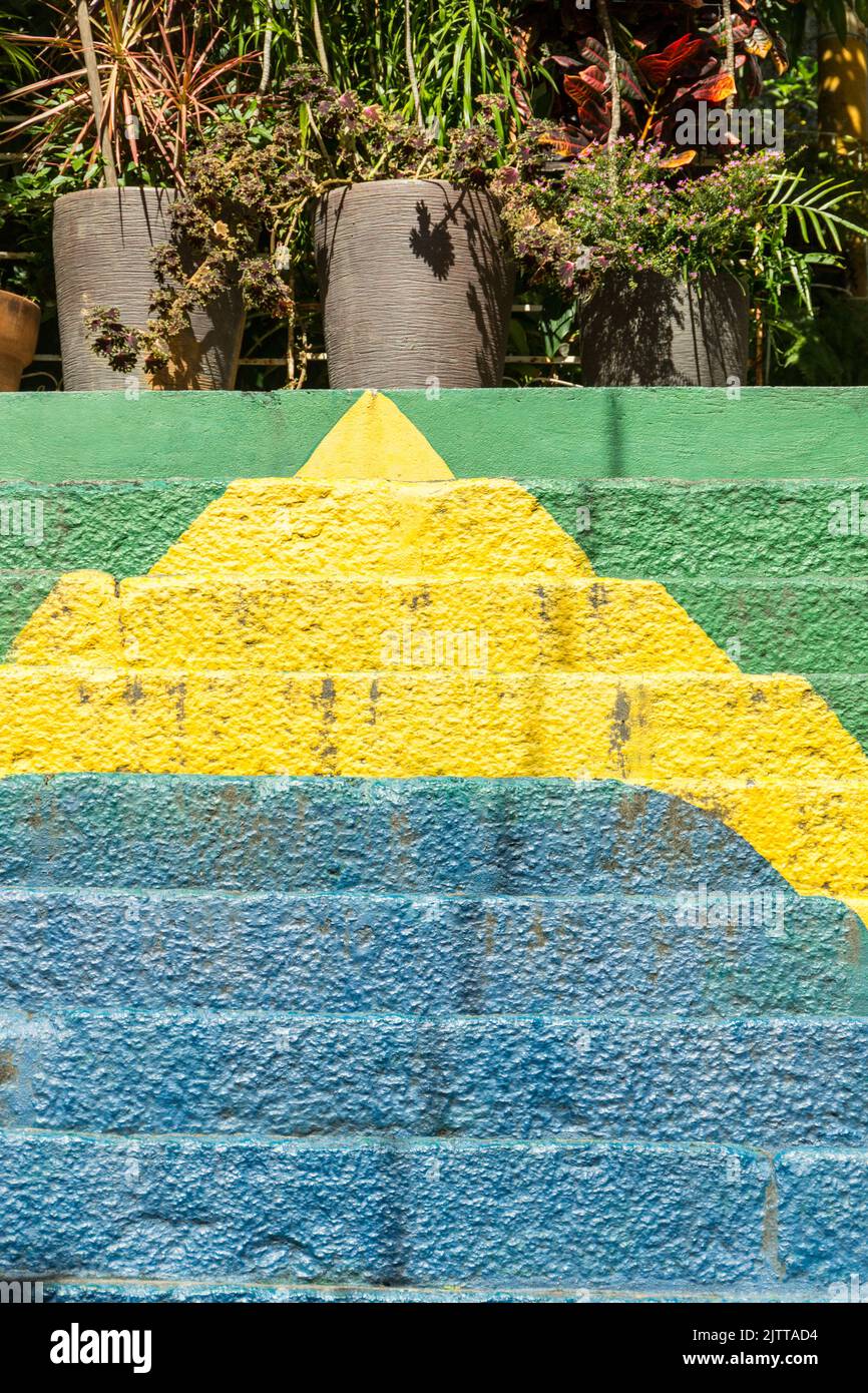 Brazil flag painted on a ladder on the hill of the Conception in the ...