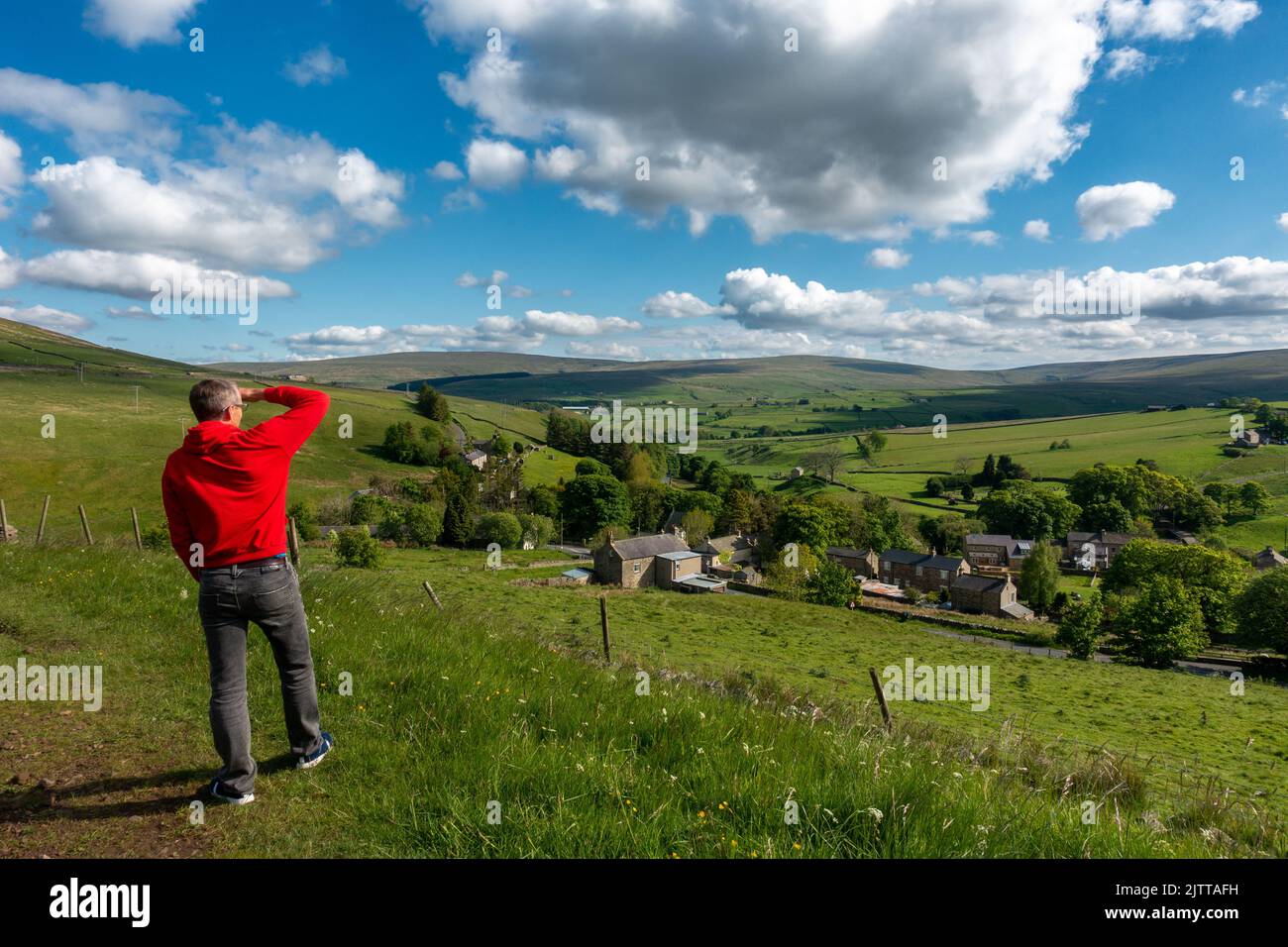 Person enjoying a North Pennine view over Cowshill, Weardale, Country ...