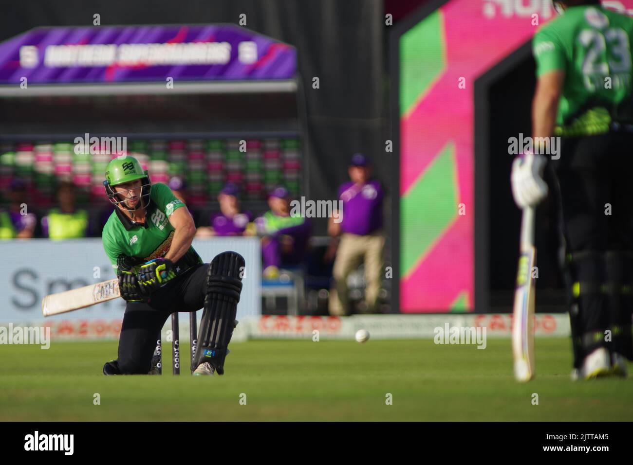 Leeds, England, 31 August 2022. James Fuller batting for Southern Brave ...