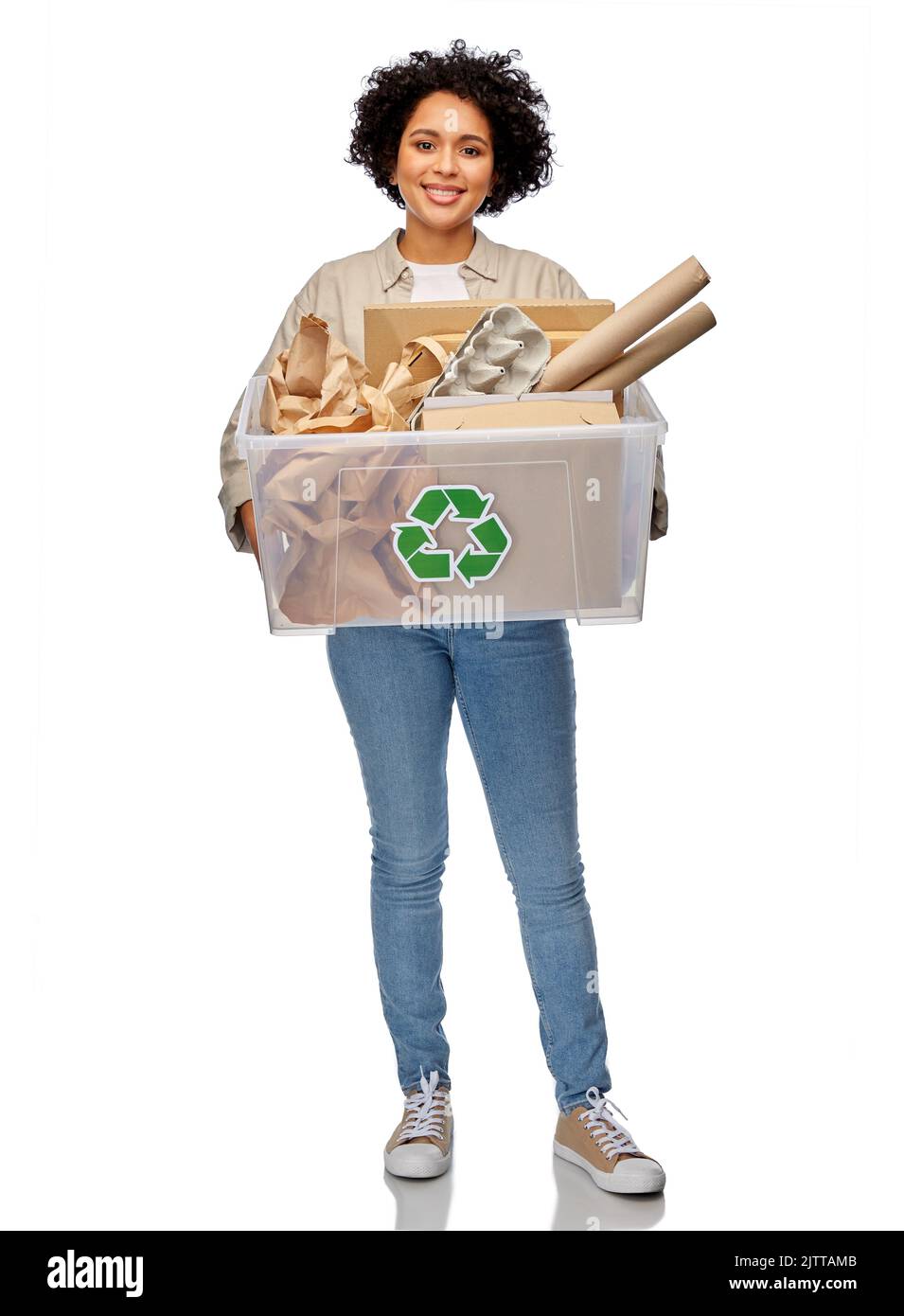 happy woman sorting paper waste Stock Photo - Alamy