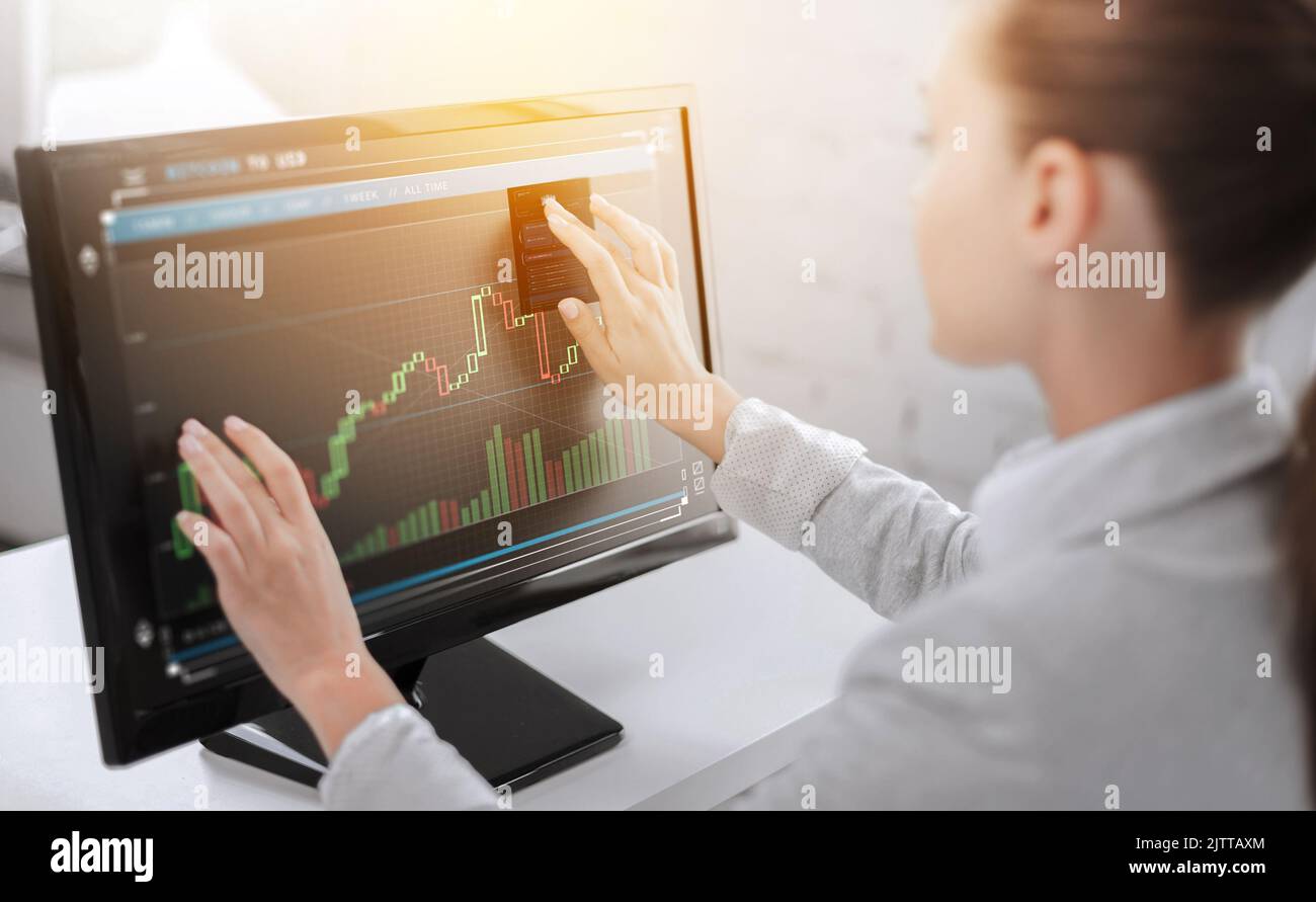 businesswoman with charts on computer screen Stock Photo - Alamy